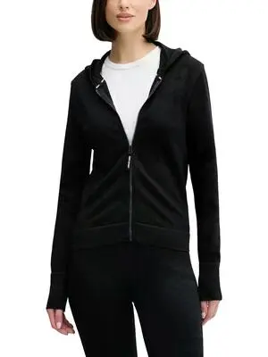 Dkny Zip-up Hoodie With Ribbed Hem - Black
