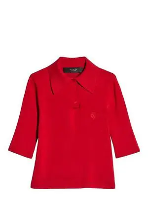 GUCCI Gucci Stretch Knit Silk Polo Shirt With Crest Embroidery