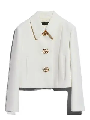 Gucci Crêpe Wool Jacket With Double G Button - White