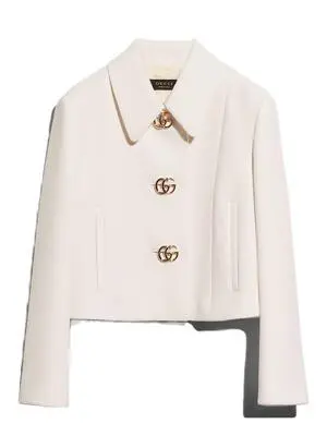 Gucci Crêpe Wool Jacket With Double G Button - White
