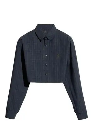 GUCCI Gucci Cropped Checked Cotton Poplin Shirt With Crest Embroidery