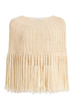 SLOAN Exclusive Fringed Crochet Capelet - Ivory