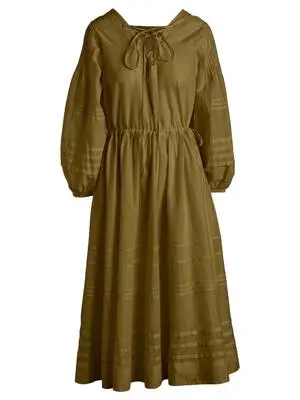 Merlette Leonora Cotton Voile Tea-length Dress With Balloon Sleeves - Olive