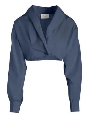 Merlette Eterna Cotton Poplin Cropped Top - Navy