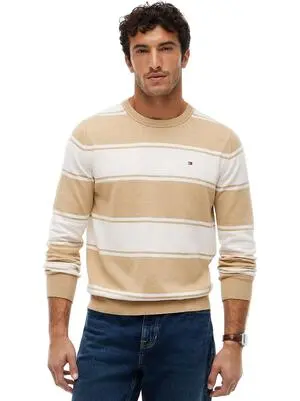 Tommy Hilfiger Striped Crewneck Sweater - White Beige