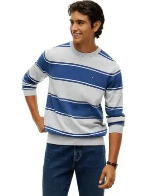 Tommy Hilfiger Rugby Stripe Crewneck Sweater - Grey Blue