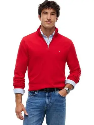 Tommy Hilfiger Quarter-zip Cotton Sweater - Medium Red