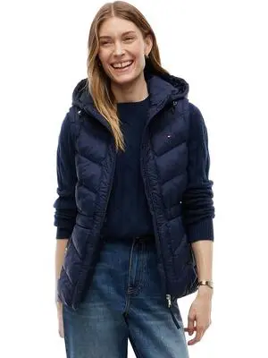 Tommy Hilfiger Lightweight Quilted Hooded Vest - Navy Blue
