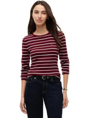 Tommy Hilfiger Long Sleeve Striped Cotton T-shirt - Burgundy Multi