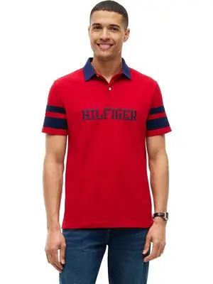 Tommy Hilfiger Regular Fit Varsity Stripe Logo Polo - Medium Red