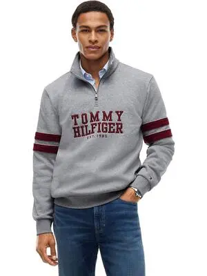 Tommy Hilfiger Men's Varsity Stripe Quarter-zip Sweatshirt - Grey