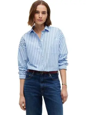 Tommy Hilfiger Relaxed Fit Striped Poplin Shirt - Light Blue
