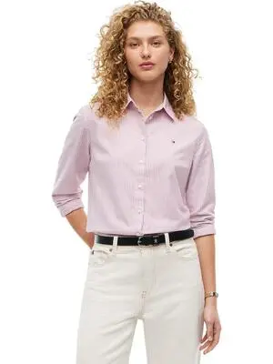 Tommy Hilfiger Regular Fit Striped Stretch Oxford Shirt - Ruby Rhubarb
