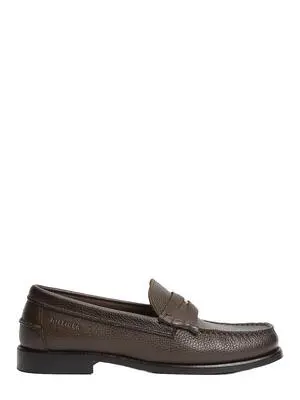 Tommy Hilfiger Pebble Grain Leather Penny Loafers - Cocoa