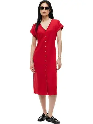 Tommy Hilfiger Gold-button Interlock Midi Dress - Red