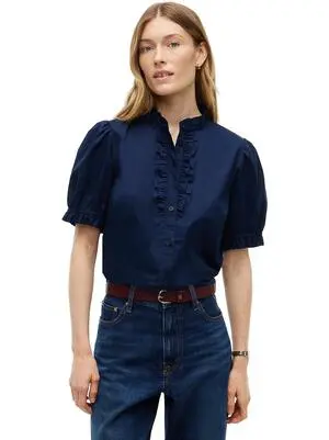 Tommy Hilfiger Ruffle Trim Puff Sleeve Shirt - Carbon Navy