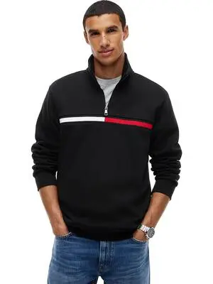 Tommy Hilfiger Flag Stripe Logo Quarter-zip Sweatshirt - Black