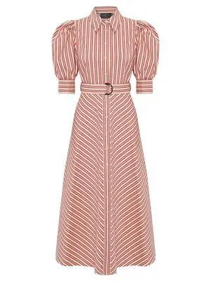 EXQUISE Orange / Red Elaina Shirt Collar Midi Dress - Red