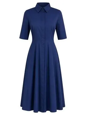 EXQUISE Blue Darcel Short Sleeve Buttoned Midi Dress - Navy