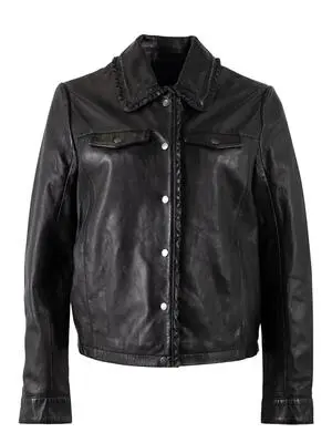 Mauritius Limma Leather Shacket With Frill Collar - Black