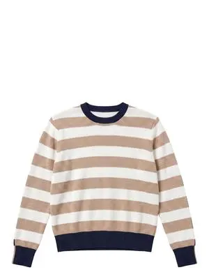 BRODIE CASHMERE Mesh Stripe Crew - Brown
