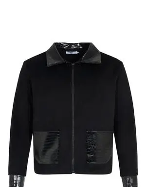 THE GT ATELIER The Gt Atelier Black Wool Blend Jacket With Leather Detailing