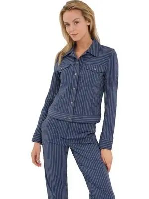 Anatomie Delilah Striped Ultralight Trucker Jacket - Pinstriped True Blue/white