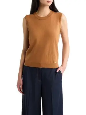 TAHARI ASL Cotton Blend Sweater Vest - Toffee