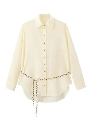 Mango Semi-sheer Beaded Cotton & Silk Shirt - Off White