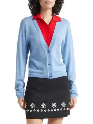 Stine Goya Layered Wool Cardigan - Sky Blue/fiery Red