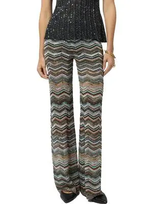 MISSONI Sequin Metallic Zigzag Stripe Sweater Pants