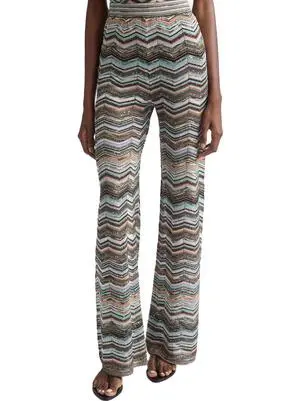 Missoni Zigzag Sequin Knit Wide Leg Pants - Black Multi