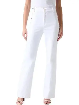 Guess New Faye Button Detail High Waist Flare Jeans - White