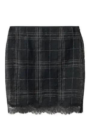 Mango Checkered Linen Blend Miniskirt - Black