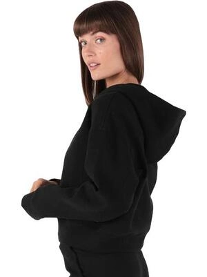 GLYDER High Set Zip Up Cropped Hoodie - Black