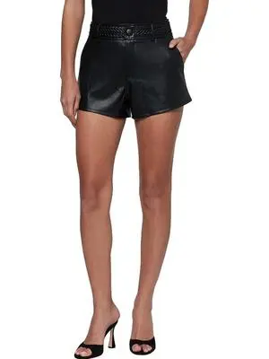 L'Agence Virelle Braided High Waist Faux Leather Shorts - Black