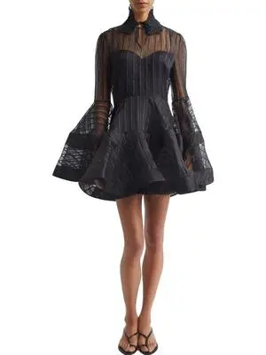 Zimmermann Valiant Lantern Stripe Silk Minidress - Black