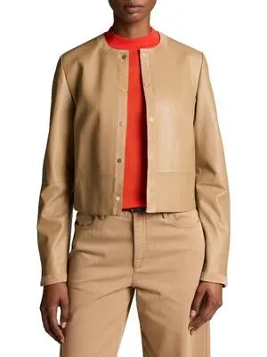 Vince Vince Cropped Collarless Leather Jacket Carmello