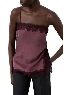 Mango Lace Trimmed Satin Camisole - Maroon