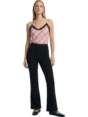 EXQUISE High Waisted Flared Knit Trousers