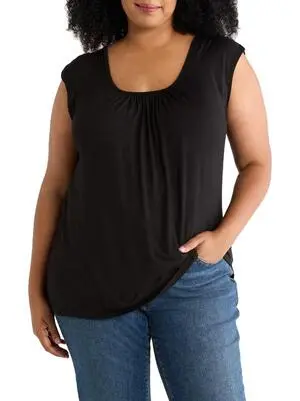 Loveappella Sleeveless Gathered Neck Top - Black