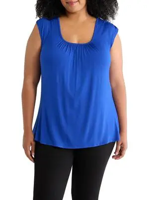 Loveappella Sleeveless Gathered Neck Top - Royal