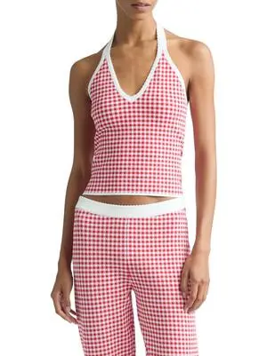 Posse Micah Halter Top In Checks - Red Gingham
