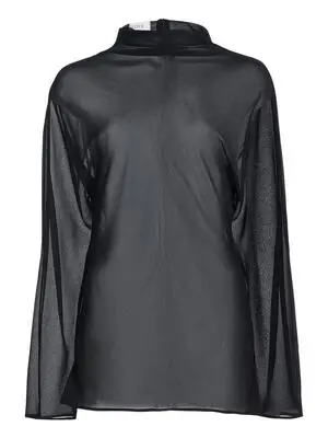 SLOAN Sheer Long Sleeve Turtleneck Top With Ruffled Sleeves - Black