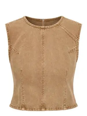 DALA Angle Denim Tank Top - Brown