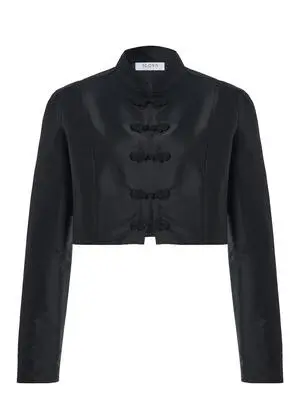 SLOAN Fitted Cropped Crepe Top With Mandarin Collar - Black