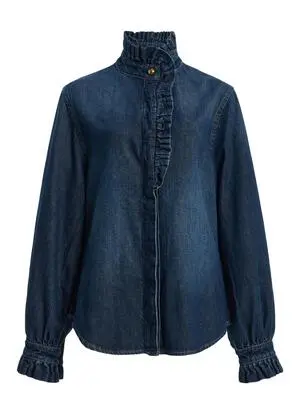DL1961 Dl Aura Ruffle Denim Shirt - Blue