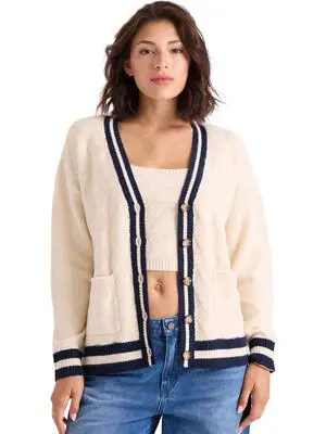 Volcom Boyfriend Cardigan With Y-neck And Patch Pockets - Egret