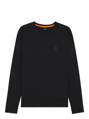 BOSS Long-sleeve Cotton T-shirt With Logo Patch - Black