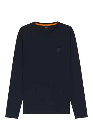 BOSS Long-sleeve Cotton T-shirt With Logo Patch - Dark Blue
